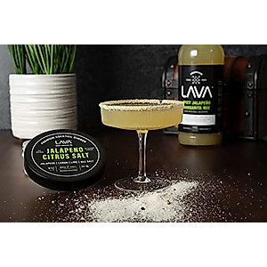 LAVA Premium Jalapeno Citrus Margarita Salt Cocktail Rimmer, All Natural Spicy Margarita Rimmer Salt, Sea Salt Rocks, Real Lime, No Silicon Dioxide, with Easy Screw-On Lid - 6oz