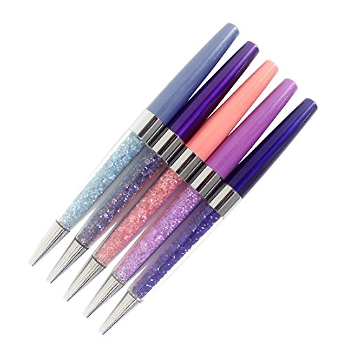 Gullor 5PCS Bling Bling Silm Crystal Diamond Retractable Ballpoint Pen - Style A