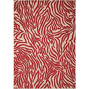 Nourison Aloha Indoor/Outdoor Red 5'3" x 7'5" Area -Rug, Tropical, Botanical, Easy -Cleaning, Non Shedding, Bed Room, Living Room, Dining Room, Deck, Backyard, Patio (5x7)