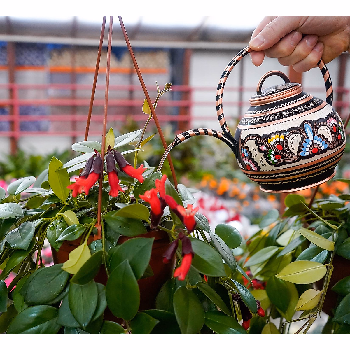 Gneric Copper Flower Watering Can,Pure Copper Pitcher,Handmade Copper Watering Pot,Mini Plant Watering Pot,Copper Watering Can for Flower (Patterned)
