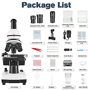 Temery Microscope for Adults Kids Students, 40X-2000X Microscope for Beginners, Biological Microscope Kit with Phone Holder, 10pcs Specimen Slides, 20 Pcs Slides & 100pcs Coverslips, Storage Bag