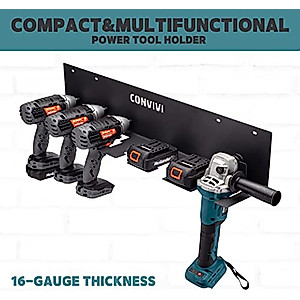 CONVIVI Design Power Tool Holder - Holds 6 Drills Power Tool Storage Rack (Black) - Cordless Power Tool Organizer for Garage - HeavyDuty Drill Holder Wall Mount - Easy to Install