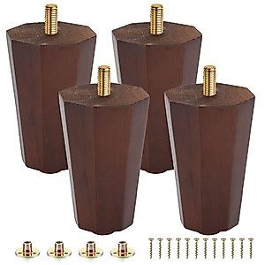 Texphw Wood Furniture Legs, Couch Legs Set of 4 - Wooden Replacement Feet for Bench, Brown Rubber Wood Parts for Sectional, Sofa, Wooden Legs Chairs Complete with Installation Hardware