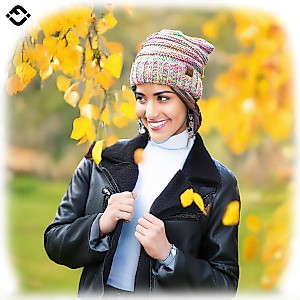 Funky Junque Oversized Slouchy Beanie for Women - Soft Warm Chunky Cable Knit Hat, One Size, Four-Tone Mix (Yellow, Hot Pink, Turquoise, Pink)