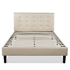 Zinus Ibidun Upholstered Button Tufted Platform Bed/ Mattress Foundation/ Easy Assembly/ Strong Wood Slat Support, Queen, Beige