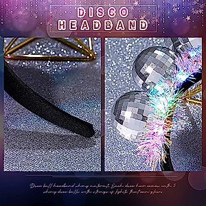 Catery Disco Ball Headband Light Up Headband Disco Headpiece Silver Mirror Ball Head Bopper Hair Hoop Headband Disco Party Costume 1970s Disco Hair Accessories for Women and Girls