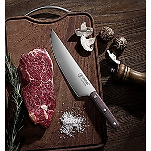 UMOGI Premium 8 Inch Chef’s Knife with sheath - German High Carbon Stainless Steel - Full Tang Natural Wooden Handle Ergonomic Grip,Ultra Sharp - Best for Slicing Meats Roasts Vegetable & Fruits