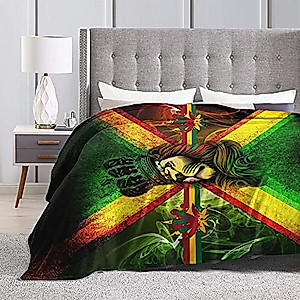 Socira Flannel Sherpa Blanket,Jamaican Flag King Rasta Lion Large Soft Bed Blanket,Cozy Thermal Fleece Throw Blanket for All-Season,Comfortable Sheets for Bedroom Living Room 60''X80''