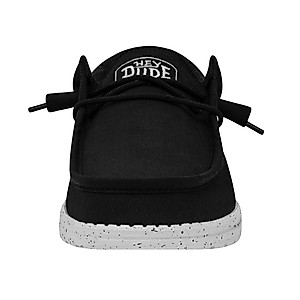 Hey Dude Men's Wally Slub Canvas Black Size 11| Men's Loafers | Men's Slip On Shoes | Comfortable & Light-Weight