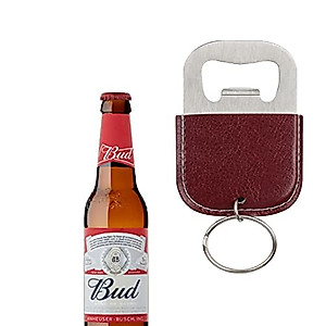 ARFUKA Bottle Opener Keychain Portable Stainless Steel Beer Bottle Opener Keyring PU Leather Cover Beverage Soada Drinks Bottle Opener Key Chain Christmas Birthday Gift for Men and Women