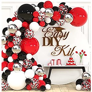 115pcs Red Black and White Balloon Arch Kit for Red and Black Birthday Party Decorations – Red and Black Balloons for White Black and Red Balloon Garland Kit – Graduation Black and Red Balloons