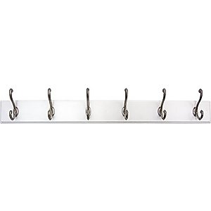 Headbourne 93785E Rail 6 Chrome Hooks, White Board Coat Rack, 26" Hookrail