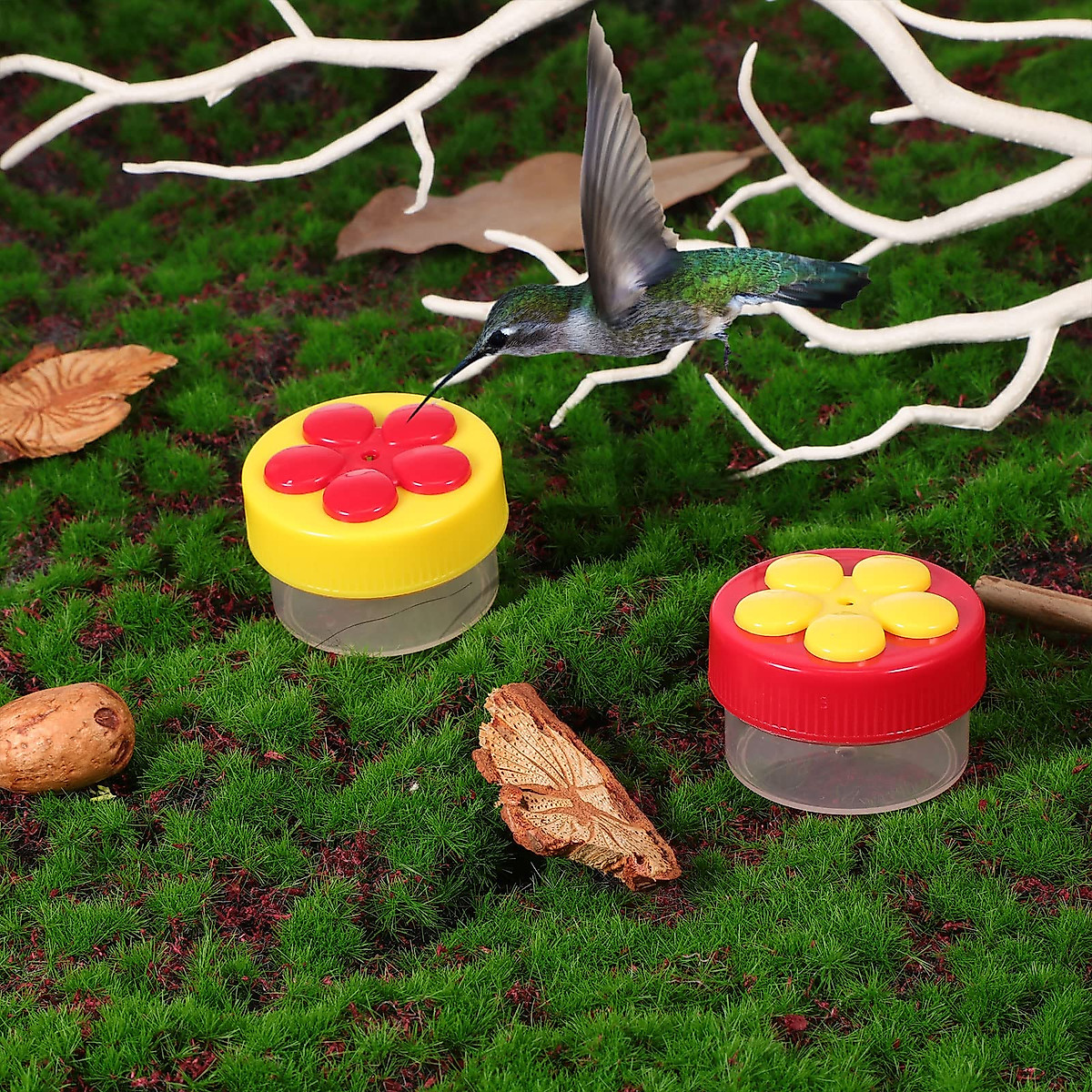 Hand Hummingbird Feeder 4 Pieces Window Flower Hummingbird Feeder Mini Handheld Hummingbird Feeder Humming Bird Feeder Wild Bird Feeders with Cleaning Brush for Outdoor Supplies, Red and Yellow