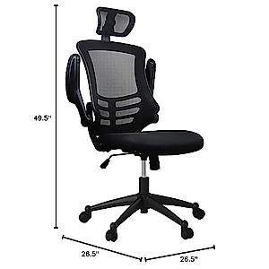 Techni Mobili Modern Ergonomic High-Back Office Chair, Executive Mesh Home Office Chair with Adjustable Headrest & Flip Up Arms, Black