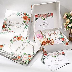 Sepamoon 8 Pack Bridesmaid Proposal Boxes with Pieces Cards, Will You Be My Gift for Bridal Shower, Wedding, Bachelorette Party, Floral Patterned White Box Text