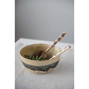Creative Co-Op Mango Wood Salad Servers with Patterned Rattan-Wrapped Handles Serveware, Set of 2, Natural