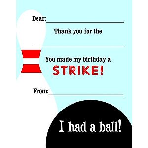 MyExpression.com 20 Fun Bowling Fill-in Children Birthday Thank You Cards