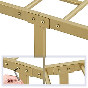 Yaheetech Queen Bed Frame Metal Platform Bed with Geometric Patterned Headboard, Mattress Foundation with Under Bed Storage/Sturdy Slat Support, No Box Spring Needed, Antique Gold