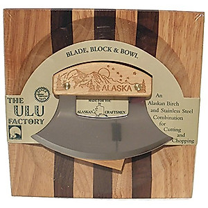 Ulu Factory Alaska Ulu Birch Walnut Stripe Wood Chopping Bowl-board Mountain Dipper Design Handle (1)