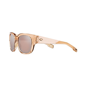 Costa Del Mar Womens Waterwoman Rectangular Sunglasses, Shiny Blonde Crystal/Copper Silver Mirrored Polarized-580P, 55 mm