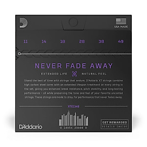 D'Addario Electric Guitar Strings, XT Nickel Coated, XTE1149, Medium Gauge 11-49, 6-String Set, Pack of 1