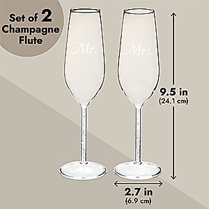 Juvale Set of 2 Mr and Mrs Champagne Glasses, His and Hers Wedding Day Toasting Flutes for Bride and Groom Newlyweds, Engagement, Wedding and Bridal Shower Gifts (8oz)