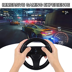 GEEKLIN Steering Wheel for Wii Controller, 2 pcs Black Racing Wheel Compatible with Mario Kart, Game Controller Wheel for Nintendo Wii Remote Game