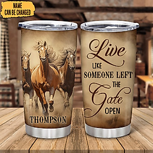 Hyturtle Personalized Gifts For Horse Lover - Live Like Someone Left The Gate Open Custom Stainless Steel Tumbler 20oz With Lid - Idea Farm Animal Lover Gifts For Women Girl On Birthday, Christmas