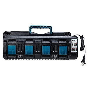 DC18SF 4-Port 12A Compatible with Makita Battery Charger, WaxPar DC18SF 18V Rapid Charger Compatible with Makita 14.4V-18V Li-ion Battery BL1830 BL1840, Replace for DC18RC DC18RD DC18RA Charger