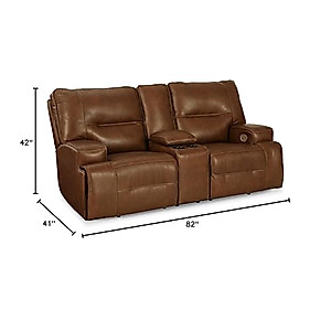 Signature Design by Ashley Francesca Modern Tufted Leather Power Reclining Loveseat with Console and Adjustable Headrest, Dark Brown