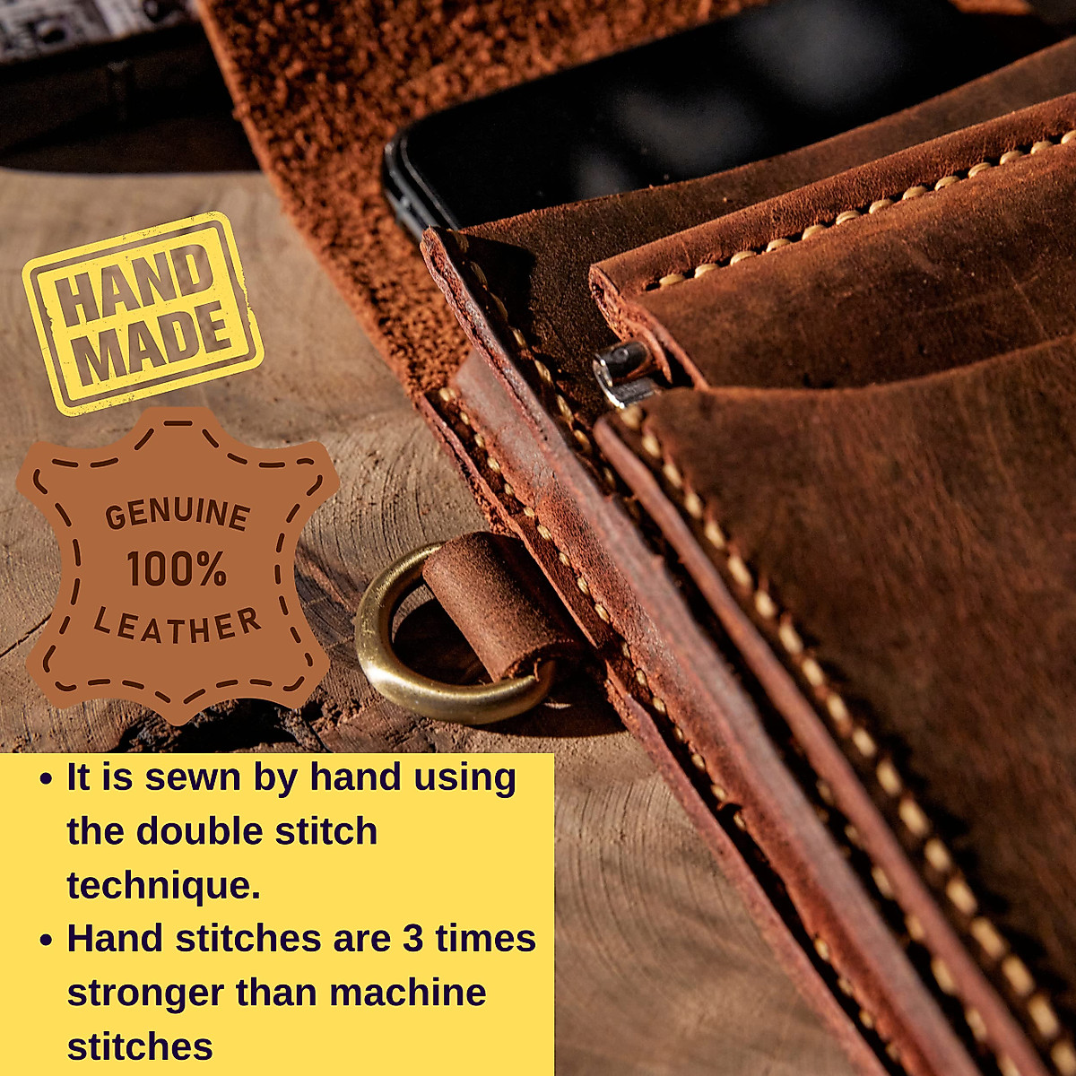 Handmade Mens Crossbody Phone Bag, Iphone 13 Pro Wallet Case, Cell Phone Crossbody Bag, Phone Case With Adjustable Strap, Crossbody Phone Wallet For Men, Leather Phone Wallet (Dark Brown)