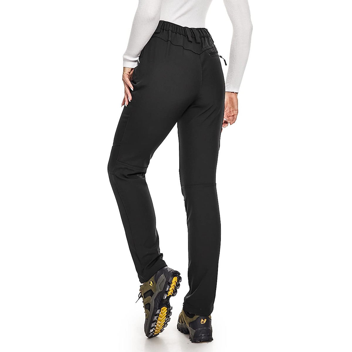 Cycorld Women's-Ski-Snow-Pants, Fleece Lined Water Resistant Windproof Pants Winter Hiking Softshell Pants for Women(Black,X-Large)