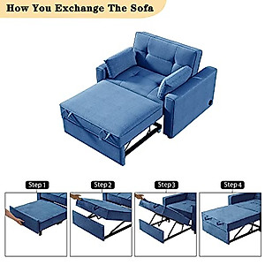 Merax 48 Inch Convertible Sleeper Bed, Multi-Functional Adjustable Sofa Couch Chair with Dual USB Ports and 2 Pillows, Blue_Linen