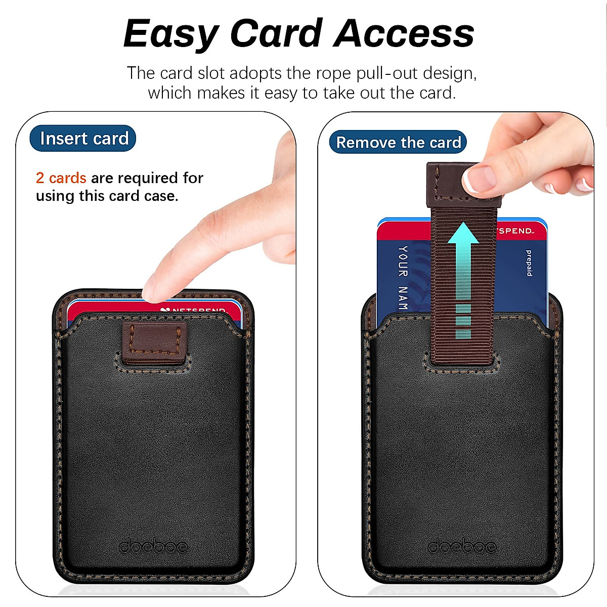 doeboe Phone Wallet, Card Holder for Phone Case, Stick on Leather Credit Card Holder for Cell Phone, Reusable Sticker, Pull-out Design, Compatible with iPhone 14, Samsung, Android and All Smartphones