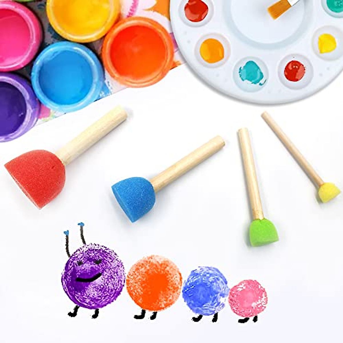 24 Pcs Round Sponge Brush Set, AIFUDA Round Foam Paint Brushes Sponge Painting Tools with Wooden Handles for Arts and Crafts