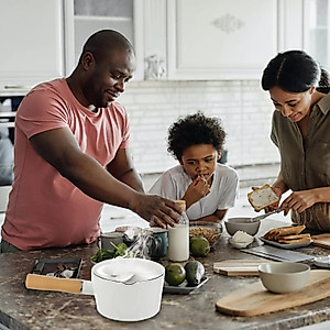 Cabilock Sauce Pan Ceramic Saucepan Small Milk Pot Enamel Butter Warmer Soup Milk Boiling Melting Pot with Wood Handle for Milk Melting Chocolate Candy Candle Making Milk Pan Coffee Warmer