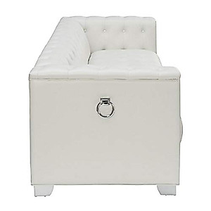 Coaster Furniture Chaviano Collection 87 inch Sofa with Padded Breathable Leatherette Upholstery Chrome Legs and Button Tufting In Pearl 505391