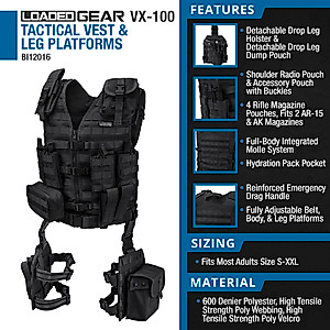 Barska BI12016 Loaded Gear VX-100 Tactical Vest and Leg Platform, Black, One Size