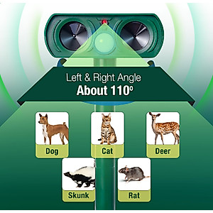 Solar Animal Repeller, 2 Pack Ultrasonic Animal Repeller Outdoor, Animal Deterrent Devices Repel Squirrel, Raccoon, Skunk, Fox, Deer, Waterproof with Motion Detector (Green)