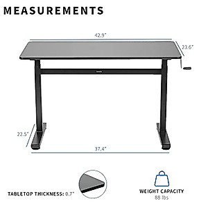 VIVO Height Adjustable 43 x 24 inch Standing Desk, Hand Crank Sit Stand Home Office Workstation with Frame and Solid One-Piece Table Top, Black, DESK-M43TB