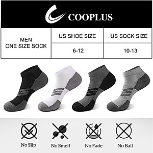 COOPLUS 8 Pairs Mens Cushioned Ankle Socks, Moisture Wicking Athletic Running Low cut Sports Socks