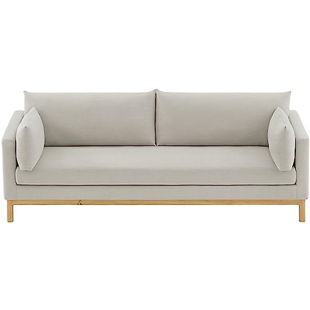 Meridian Furniture 157Beige-S Langham Collection Mid-Century Modern Linen Textured Fabric Upholstered Sofa, Beige Linen Textured Fabric, Natural Finish Wood Base, 89.5" W x 33.5" D x 33" H, Beige