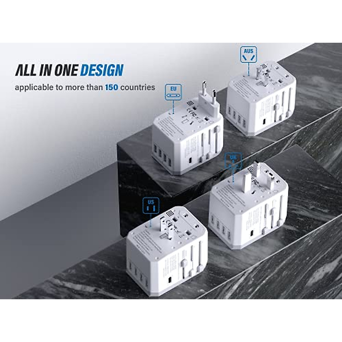 Universal Travel Power Adapter - EPICKA All in One Worldwide International Wall Charger AC Plug Adaptor with Smart Power USB for USA EU UK AUS Cell Phone Laptop (White)