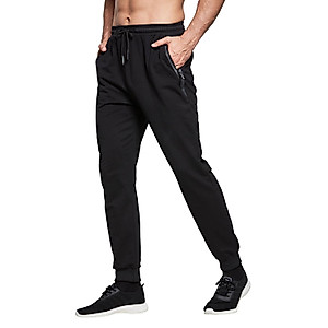 STICKON Mens Casual Joggers Sweatpants Closed Bottom Athletic Track Pants Winter Lounge Sweat Black Pants for Men with Zipper Pockets