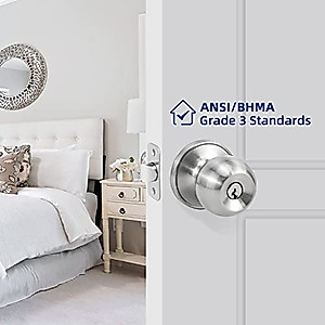 LOQRON Ball Door Knob Entry Function Door Knob, Keyed Entry Door Knob with Lock, Round Ball Handle for Front Door Right and Left Side, Satin Nickel,1Pack