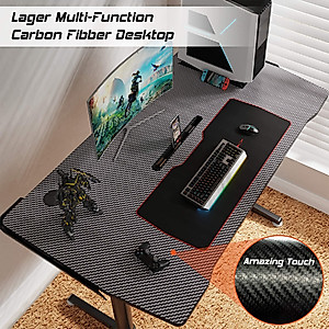 It's_Organized Student Computer Desk,44 X 24 Inches Home Office Study Writing Desk,PC Laptop Gaming Workstation with Free Mouse Pad,Carbon Fiber Desktop,Device Stand Slot,Power Socket Box