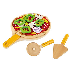 Hape Homemade Wooden Pizza Play Kitchen Food Set and Accessories, Multicolor, 3 Years and up (E3129)