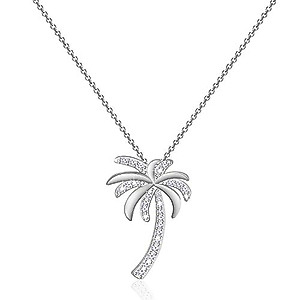 LQRI Tropical Beach Jewelry CZ Palm Tree Pendant Necklace Hawaii Bridal Beach Wedding Jewelry Bridesmaid Gifts (necklace)