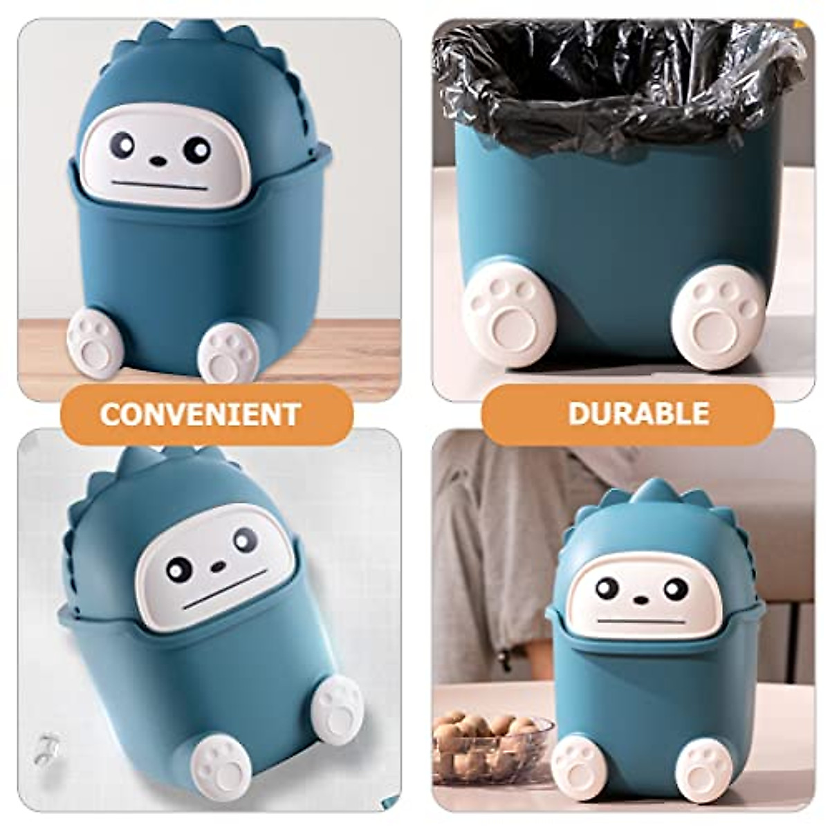 UPKOCH Mini Desk Trash Can Cartoon Desktop Trash Can Mini Garbage Bin Monster Wastebasket with Lid for Home Bathroom Kitchen Office Dorm Dark Blue