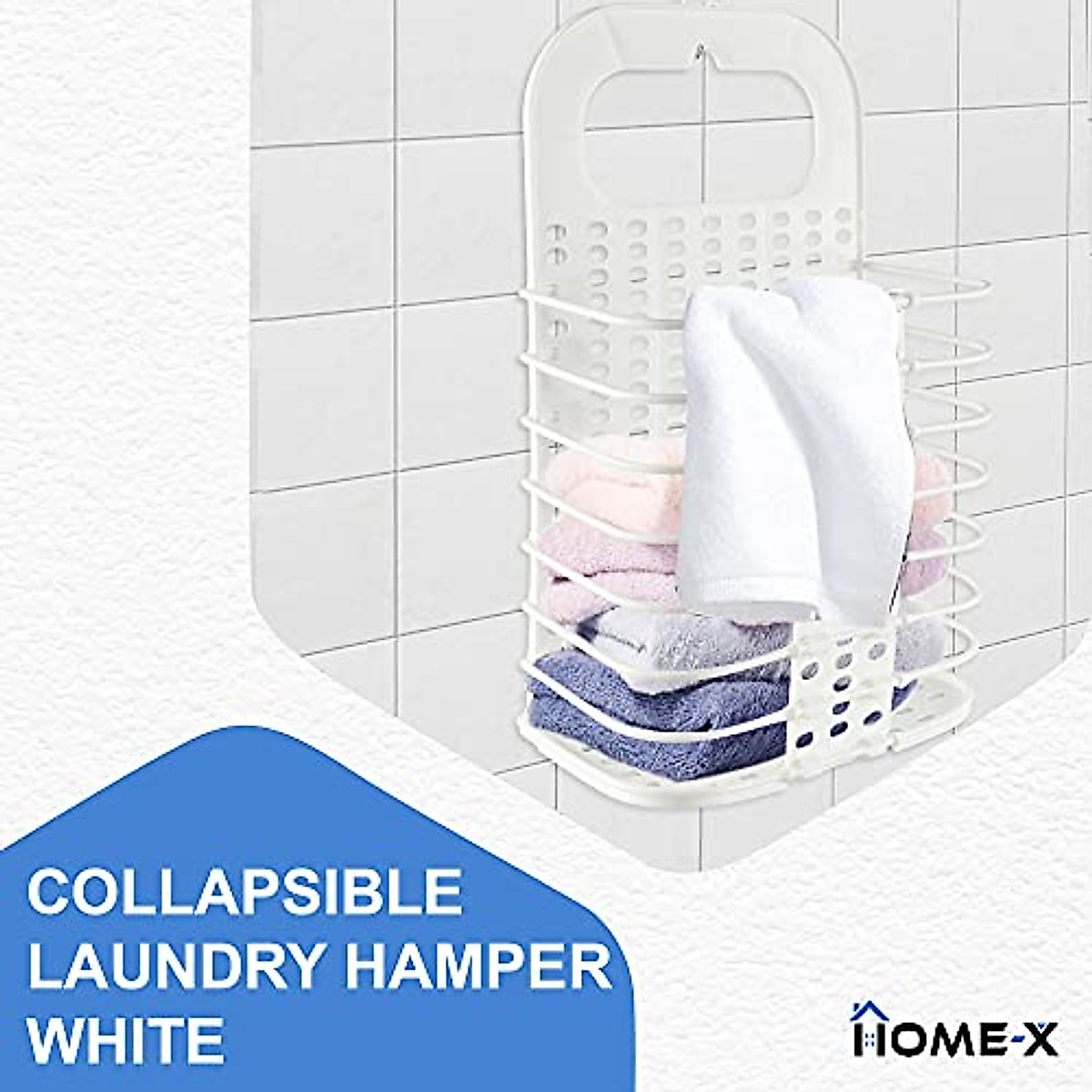 HOME-X Collapsible Laundry Hamper, Plastic Clothes Hamper and Collapsible Laundry Basket, Convenient Hanging Laundry Hamper, 18" L x 10 ½” W x 6 ½” H, White